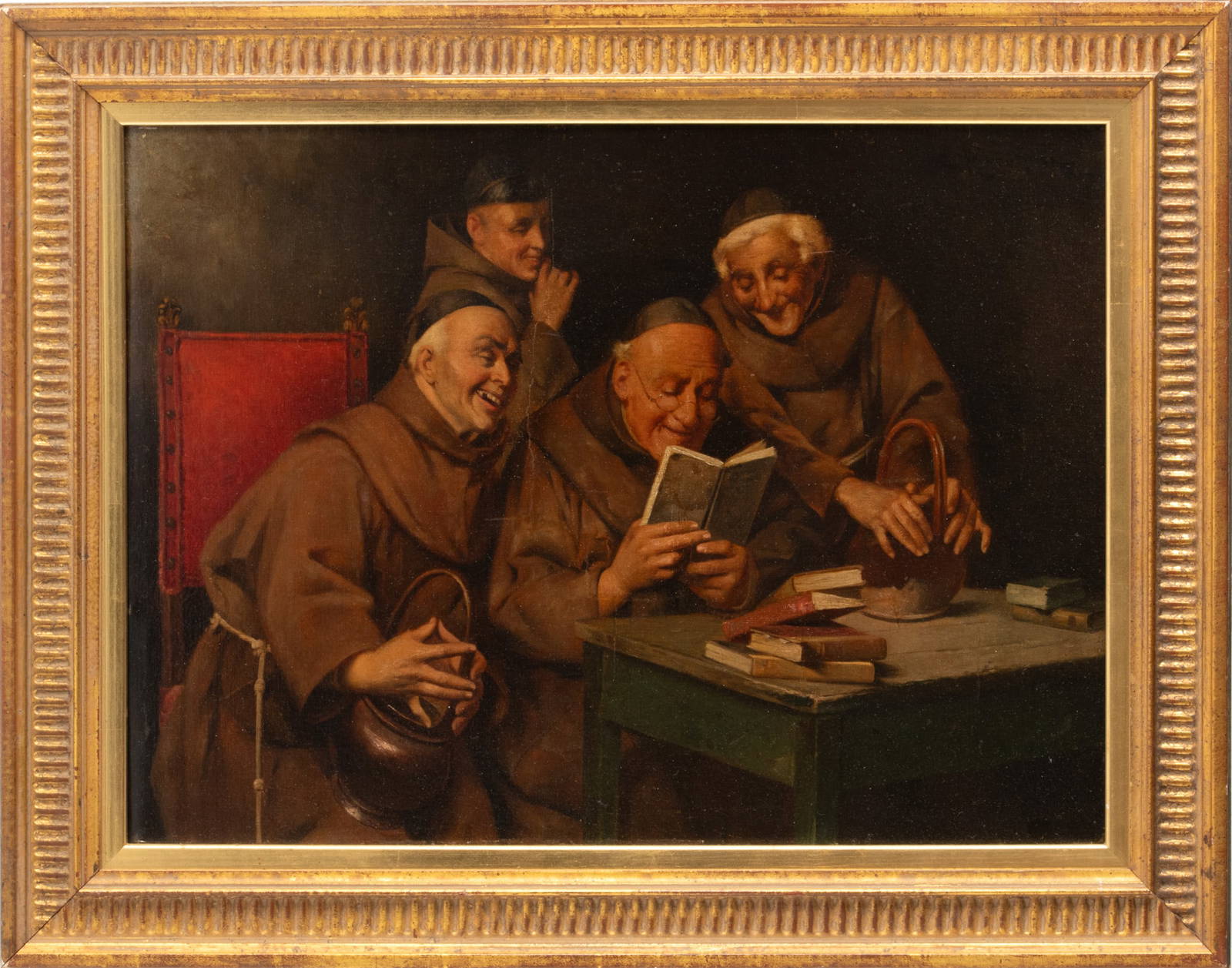 German School Oil On Canvas, 19th C., "monks", H 15" W 20.5" Auction