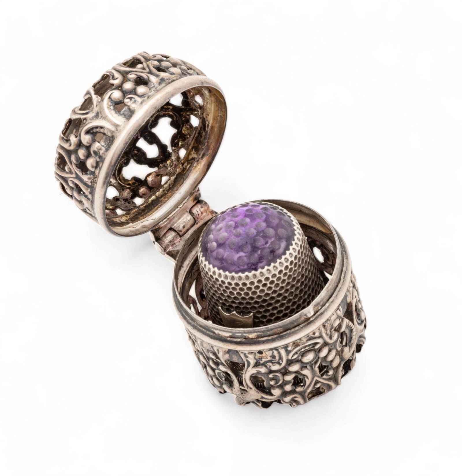 Sterling Silver Thimble With Crystal In Sterling Hinged Case. Ca. 1890 ...
