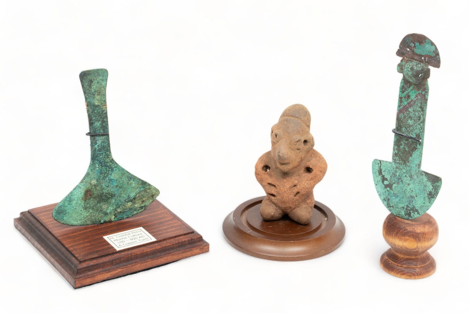 Peruvian Copper Tumi Blades And Mayan Terracotta Scultpure, H 4.25" To ...