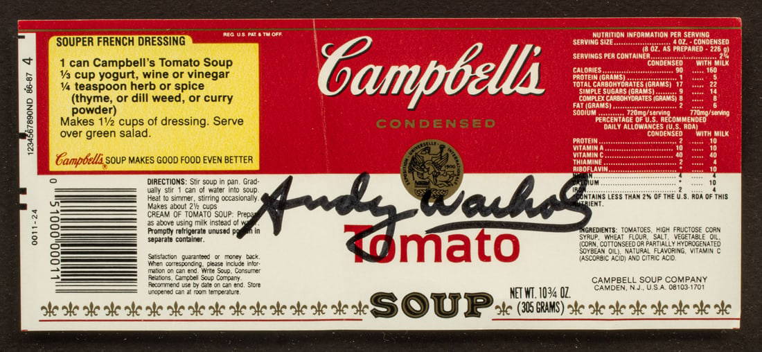 Andy Warhol (american, 1928-1987) Campbell's Soup Label, H 3.75" W 8.5 ...