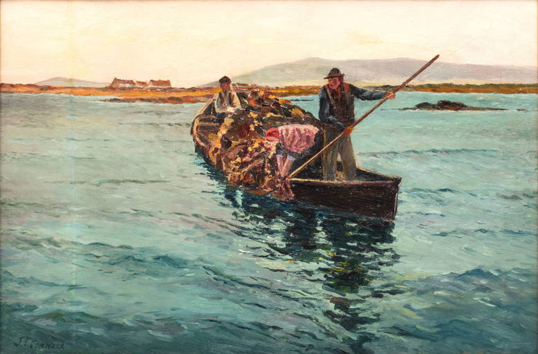 J.l. Connell Oil On Board, "fisherman", H 13.5" W 20.5"