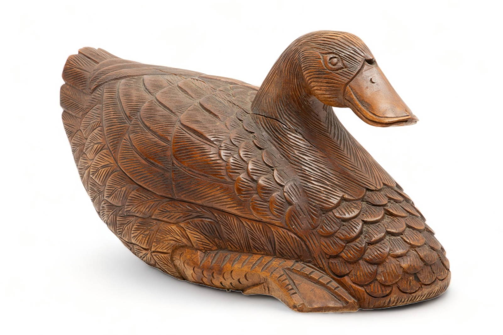 Carved Wooden Goose Figure H 9" W 8" L 20" Auction