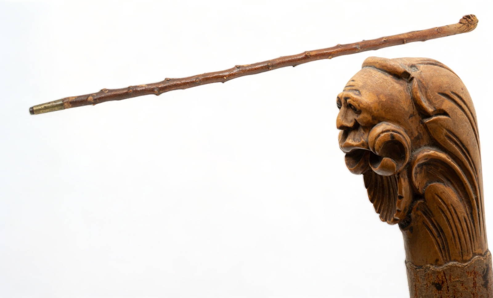 Branch Style Walking Stick, 'old Man Winter' Handle, C. 1930, L 37.5 ...