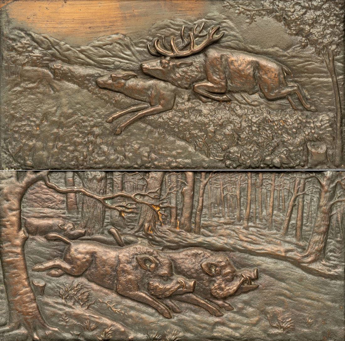 Pair Of Patinated Copper Plaques Ca. Early 20th C., "forest Wildlife ...