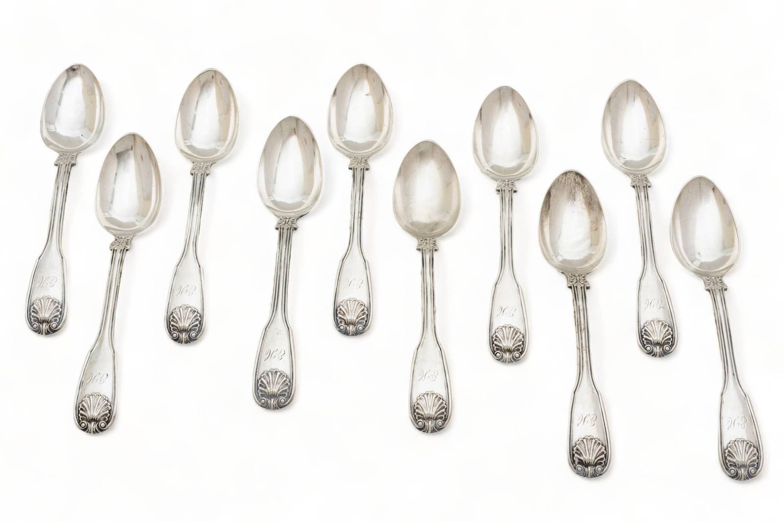 Glasgow (scottish) Sterling Silver Teaspoons, Shell Tips, Ca. 1885, 9t ...