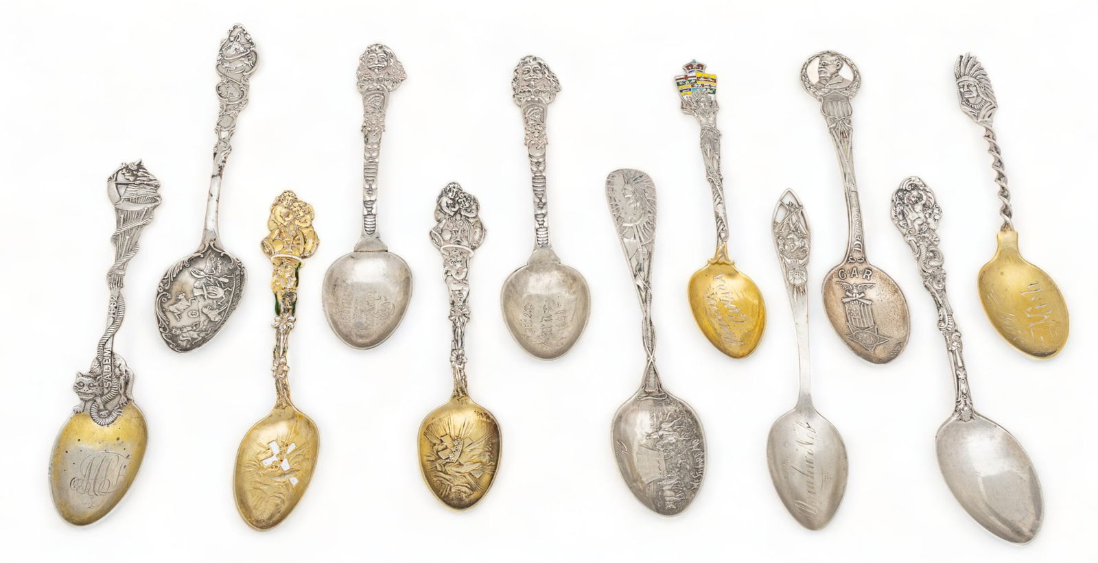 Sterling Silver Fancy Teaspoons Ca. 1890, 10.8t Oz 12 Pcs Auction