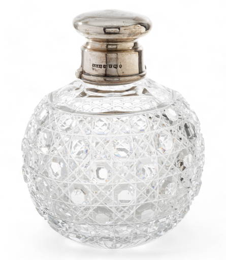 Birmingham, J. G. & S, Clear Hand Cut Cologne Bottle, Silver Stopper Ca ...