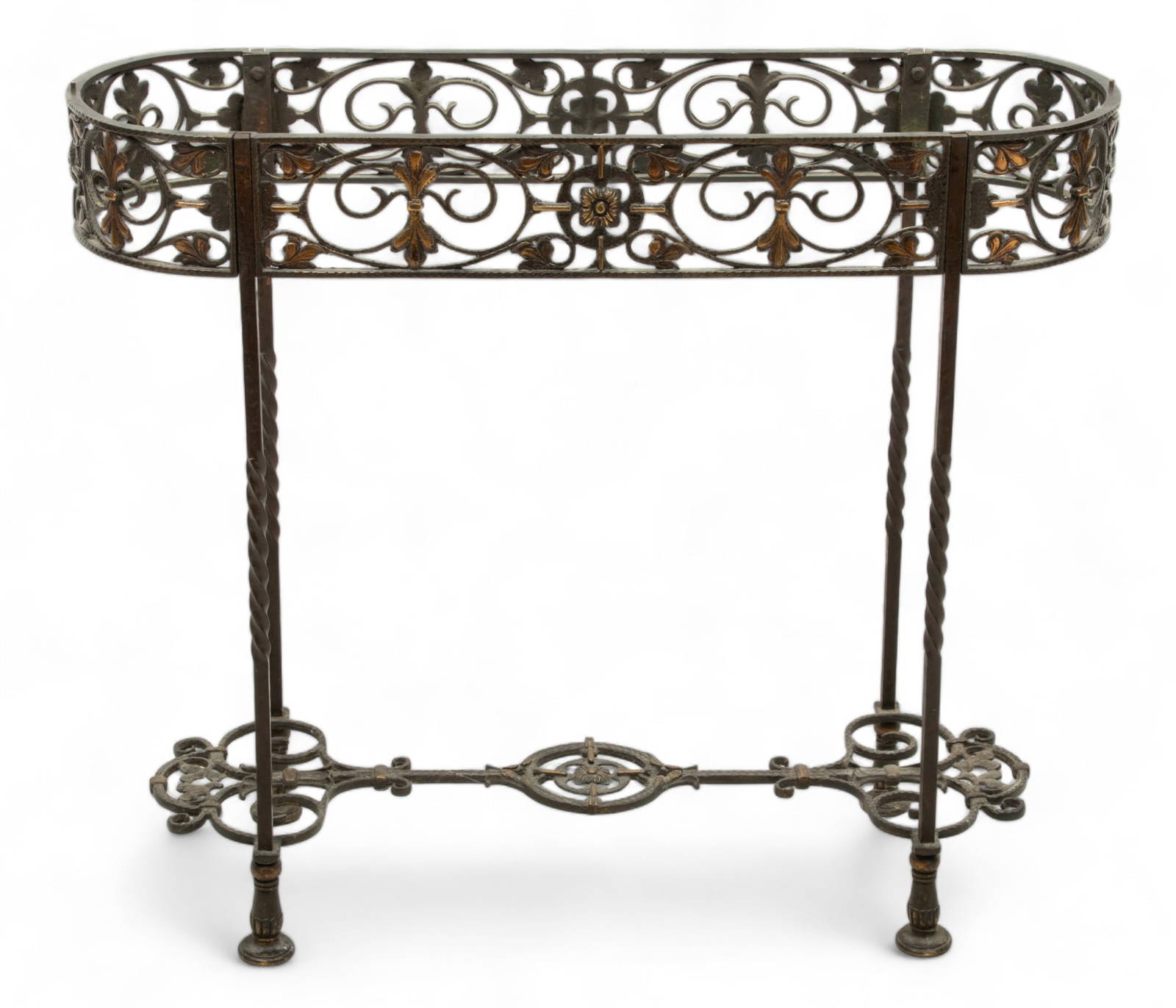 Oscar Bruno Bach (american) Wrought & Cast Iron Table Frame, Ca. 1920, H 29.5" W 34.5" Depth 11 ...