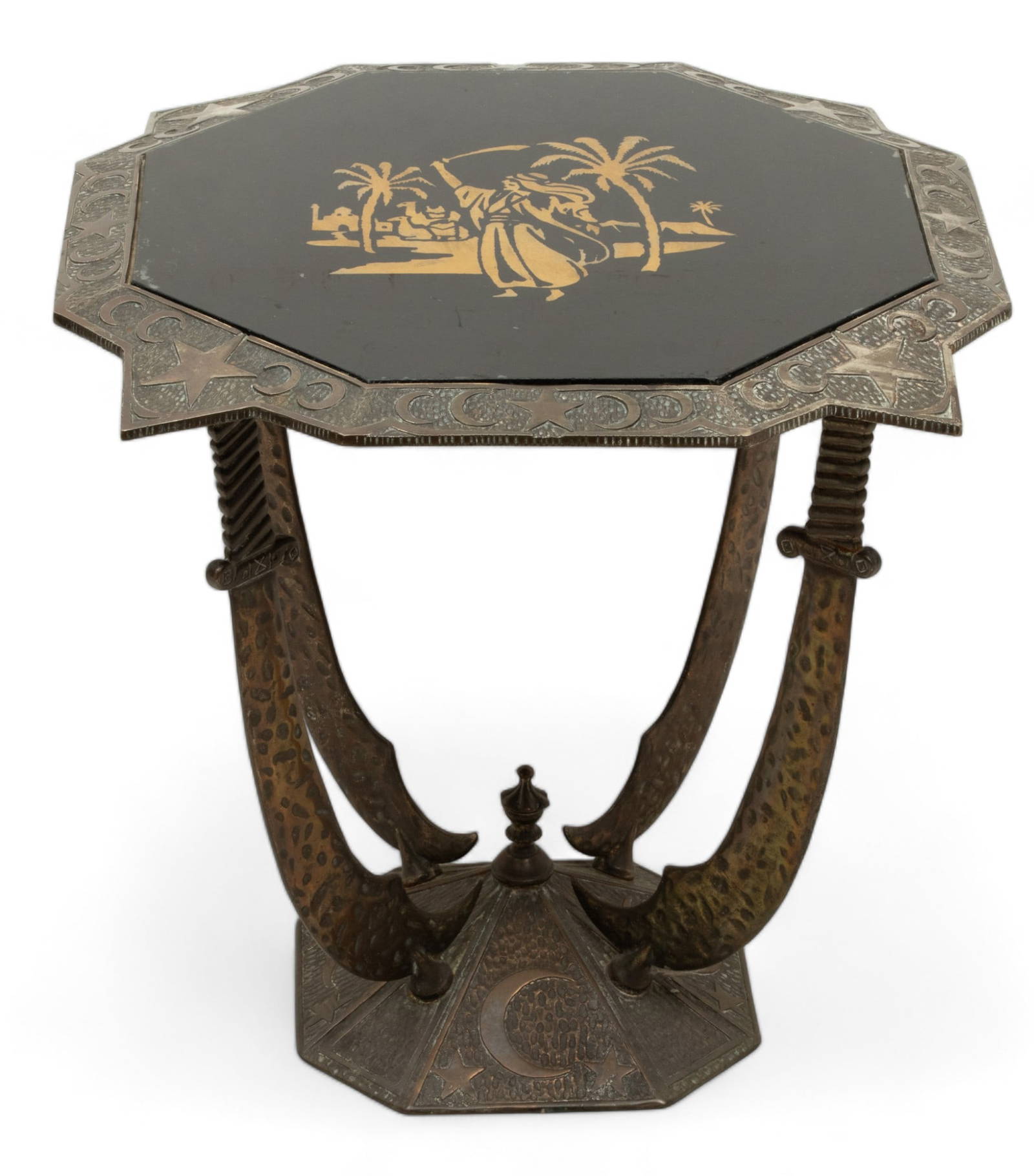 Cast Iron Sabre Leg Table, Moon And Stars Border Ca. 1910, H 21" W 21 ...