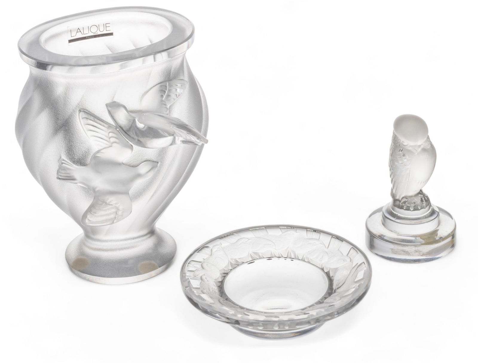 Lalique (french) Frosted Crystal 'rosine' Vase, 'irene' Ash Receiver ...