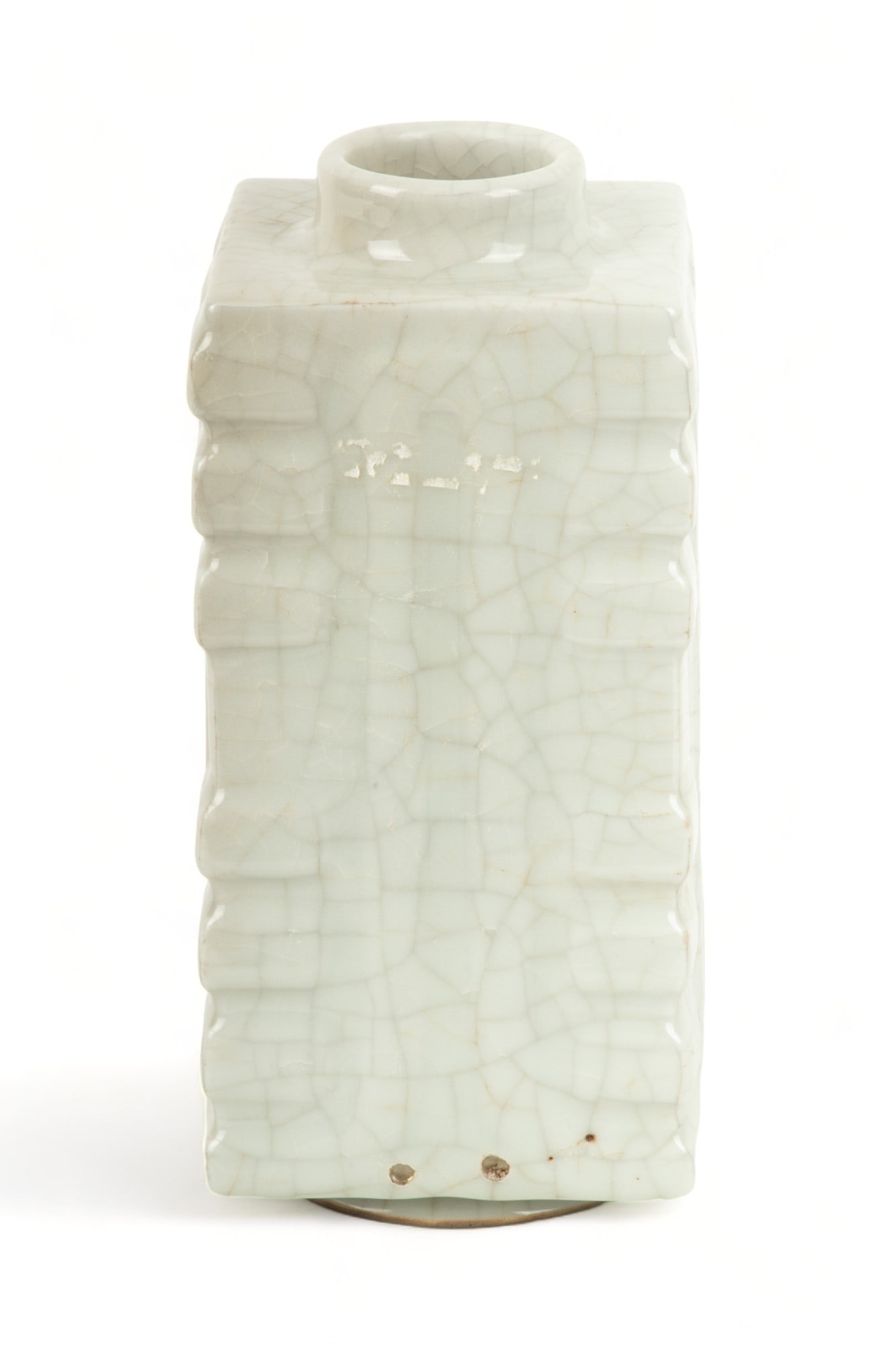 Chinese Ge-ware Cong Shape Glazed Porcelain Vase, H 10" W 5" Depth 5 ...