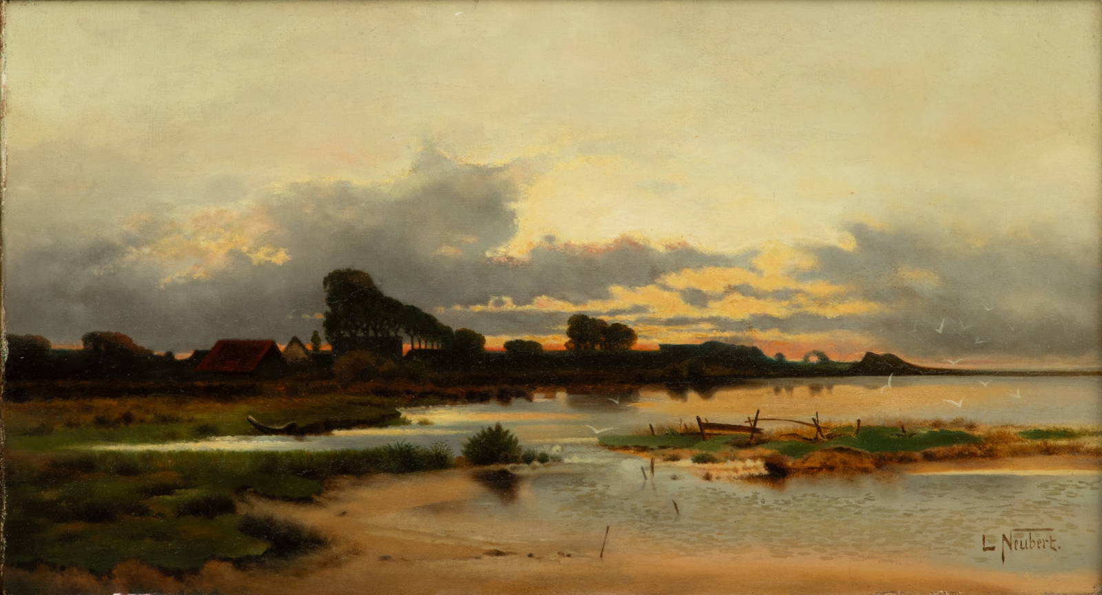 Louis (ludwig) Neubert (german, 1846-92), Oil On Canvas H 11", W 20 ...