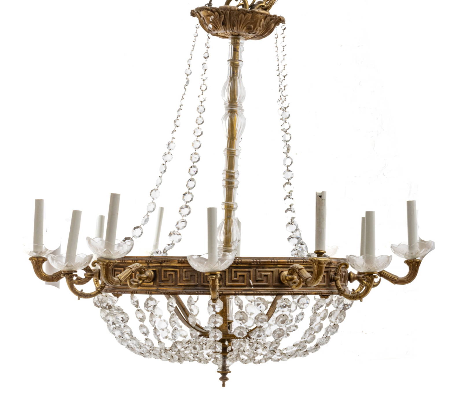 Attributed To Mel Rykus, Bronze & Crystal 12-light Chandelier, Greek ...