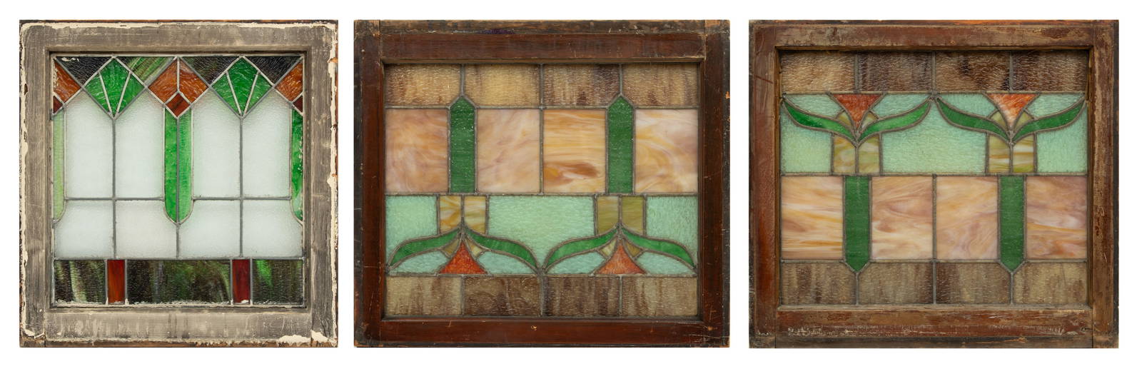 Set Of Three Leaded Stained Glass Windows, H 25" W 24.25" Auction