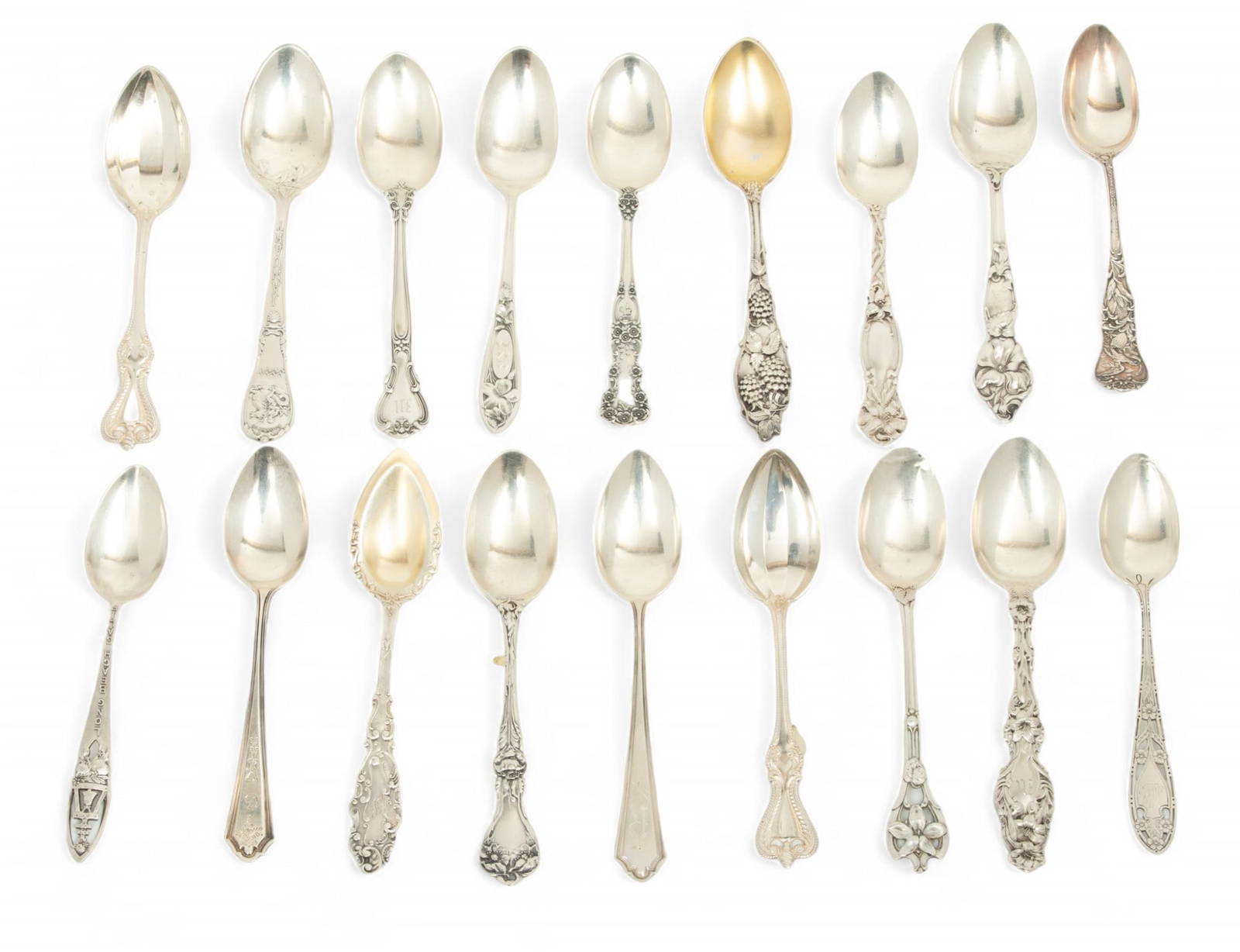 American Sterling Silver Fancy Teaspoons, Feat. Gorham, Ca. 1910, 14t ...