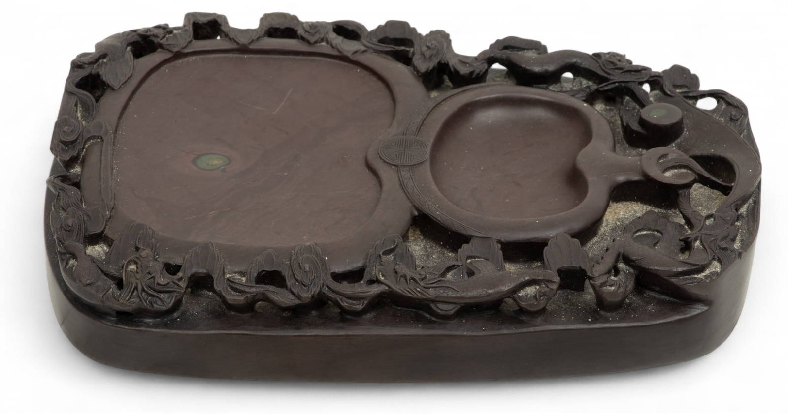 Chinese Carved Ink Stone, Ca. 20th C., H 1.75" W 7.5" L 10" Auction