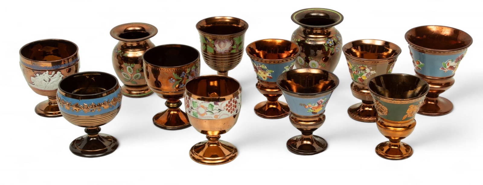 English Copper Luster Goblets And Vases Ca. 1850, 4.5" - 4.75" 12 Pcs ...