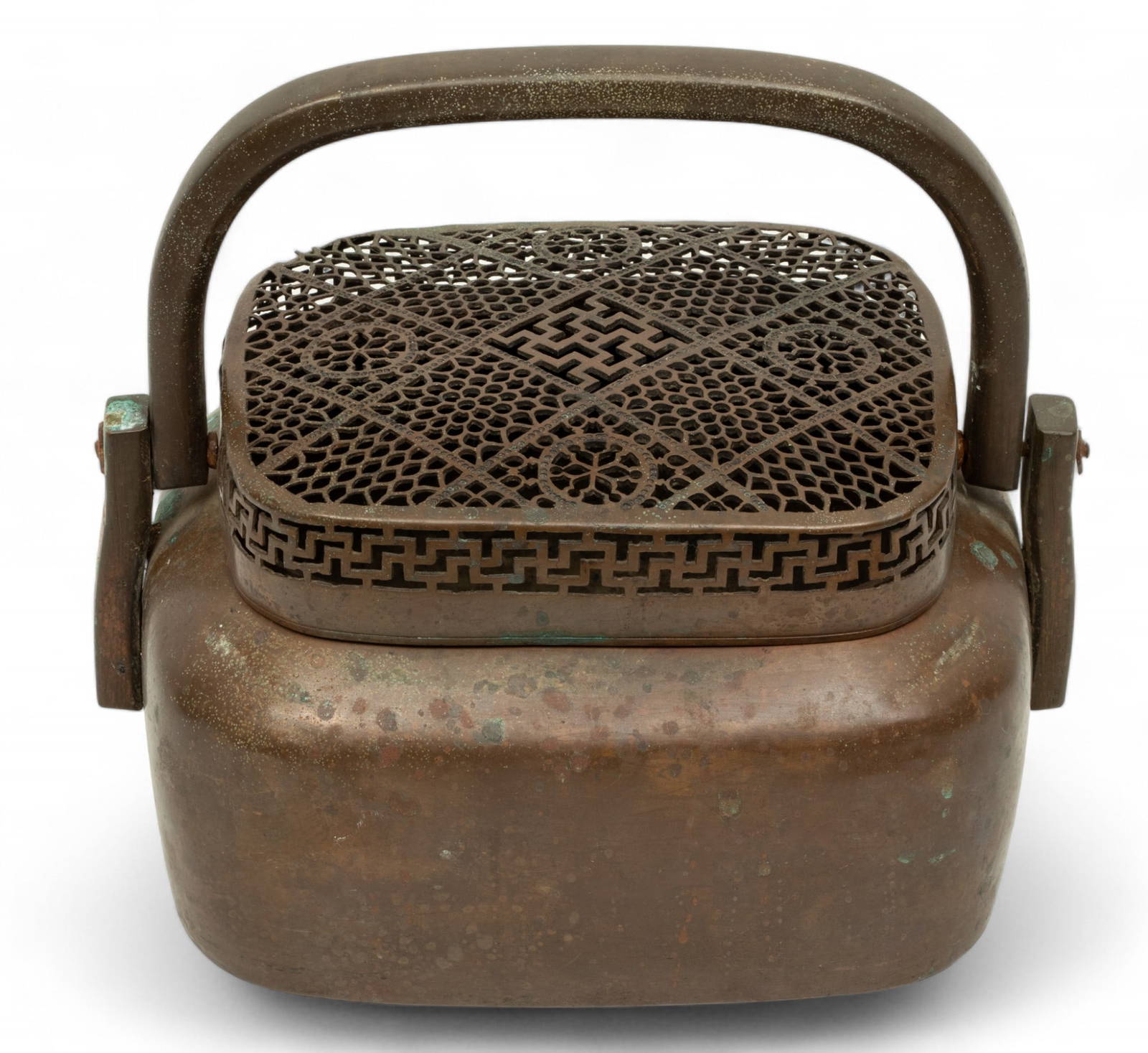 Chinese Bronze Cricket Basket, Ca. 19th C., H 5" W 6" L 7" Auction