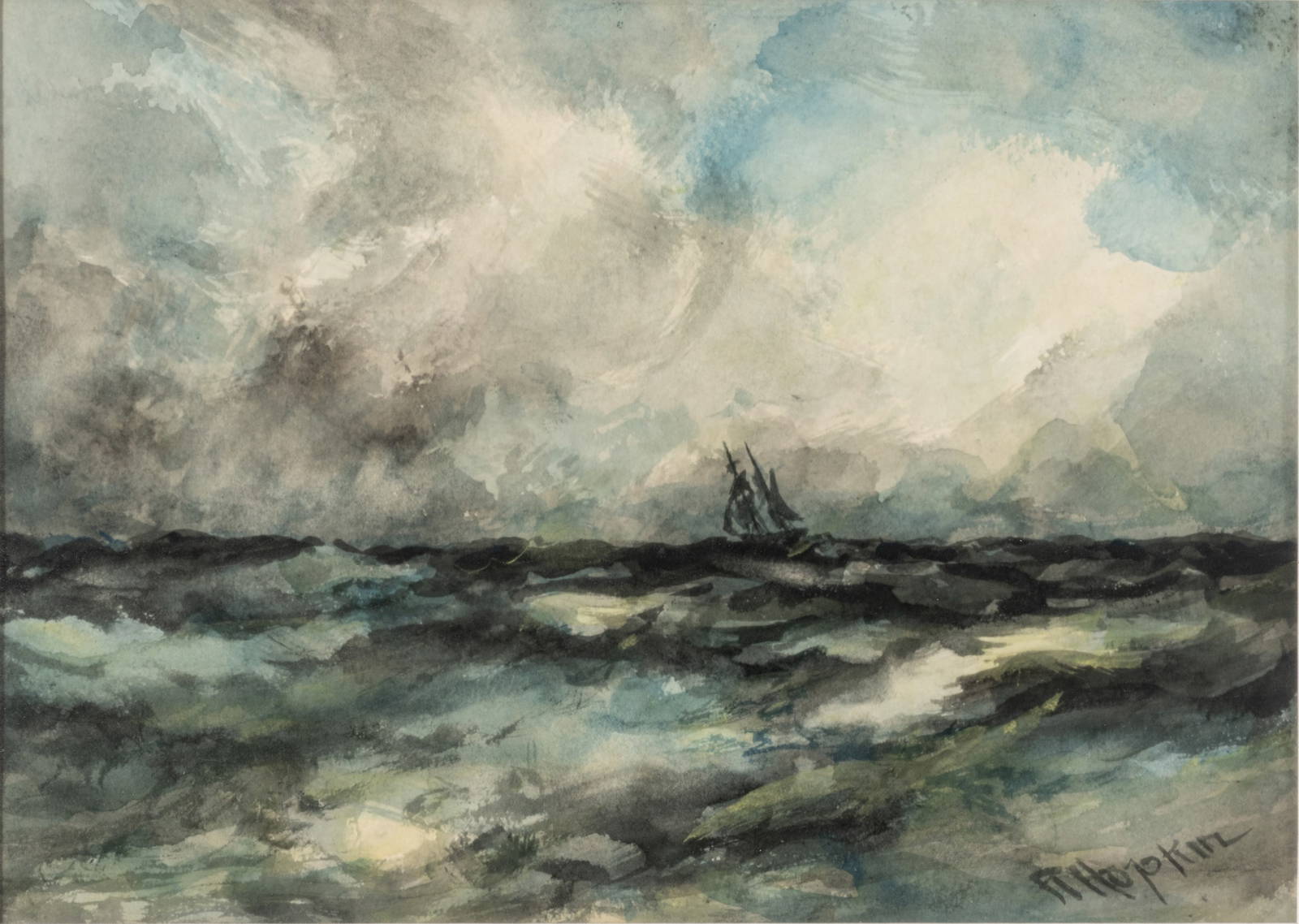 Robert Hopkin (american, 1832-1909) Watercolor On Paper, "seascape", H ...