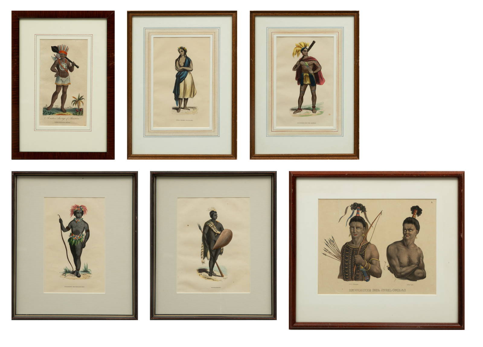 Native American Hand-colored Lithographs On Paper, 18th-19th C., Group ...