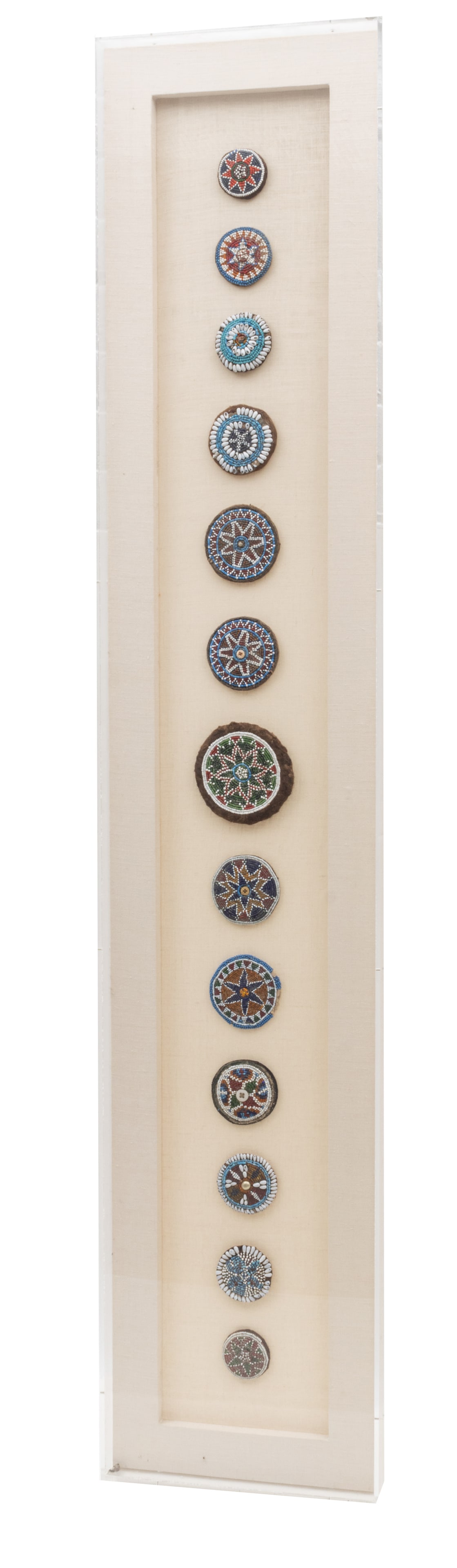 Native American Beaded Rosettes, 13 Pieces Framed As One Auction