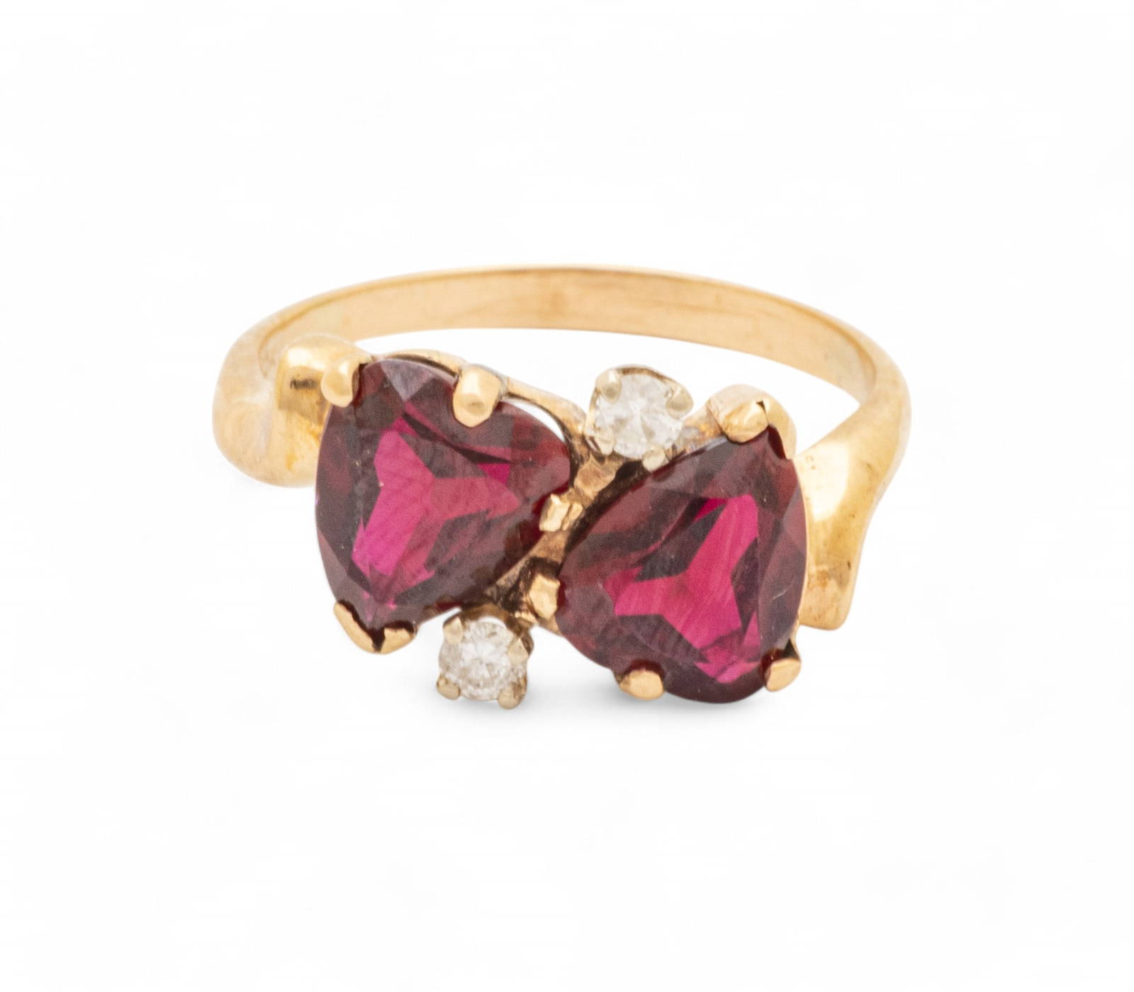 Yellow Gold Ring, 2 Rubies, Size 6 3/4 Auction