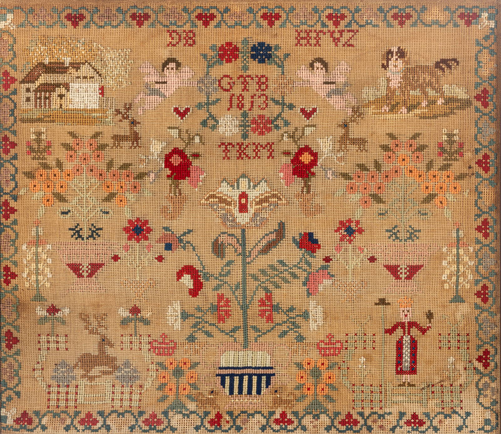 Hand-made Embroidered Needlepoint Sampler, 1813 Auction