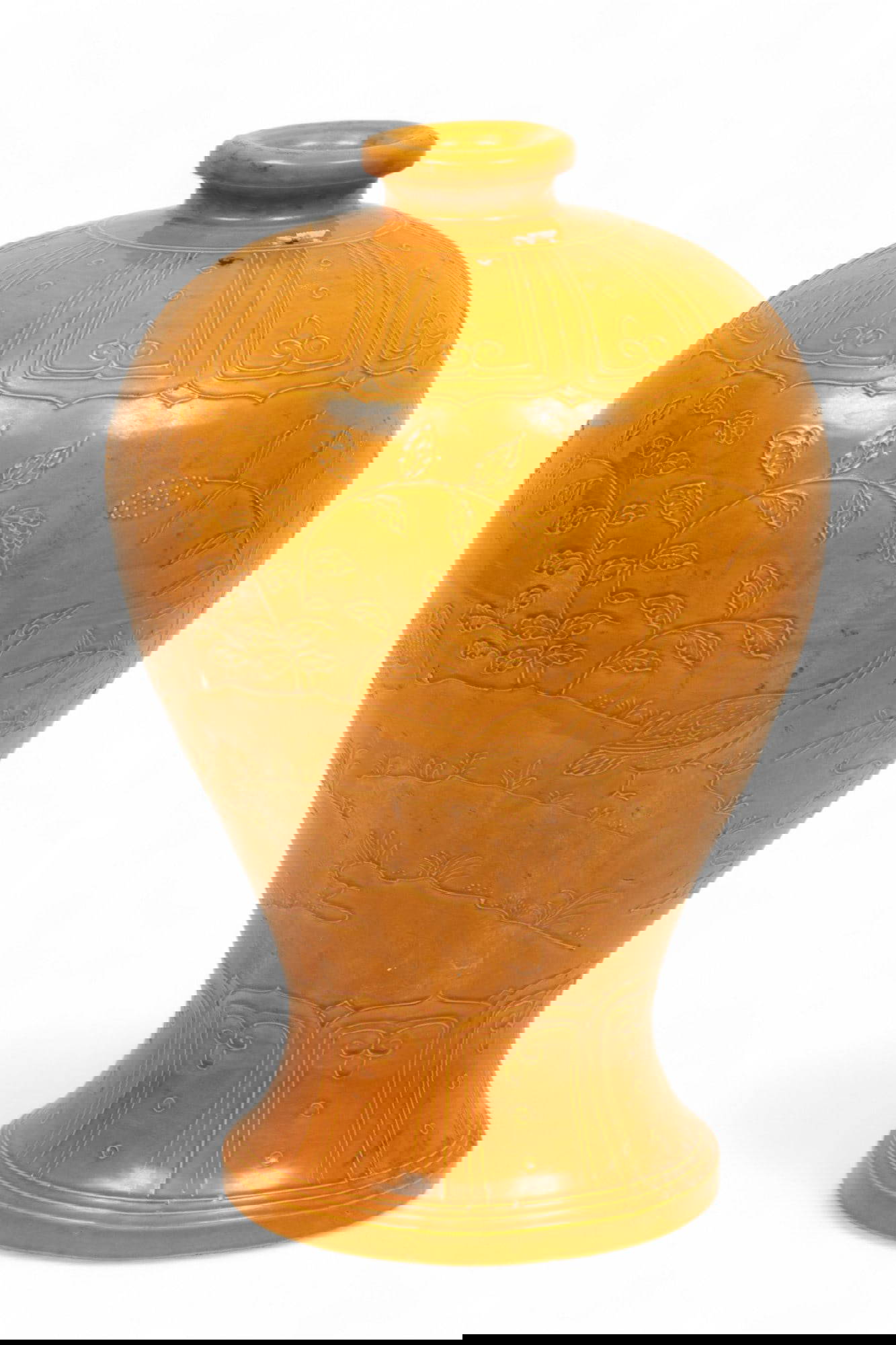 Chinese Baluster Porcelain Vase With Raised Design, Yellow Glaze Auction