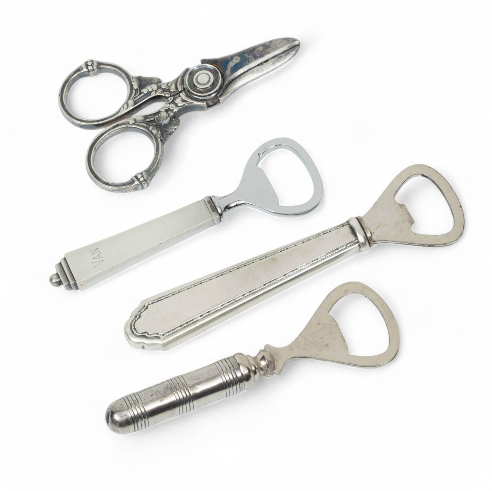 Georg Jensen Pyramid & Henckels, Sterling Bottle Openers + Grape Shears ...
