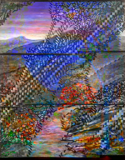 Tiffany Studios (american, 1878 1938) Art Glass Scenic Window, Ca. 1923 ...