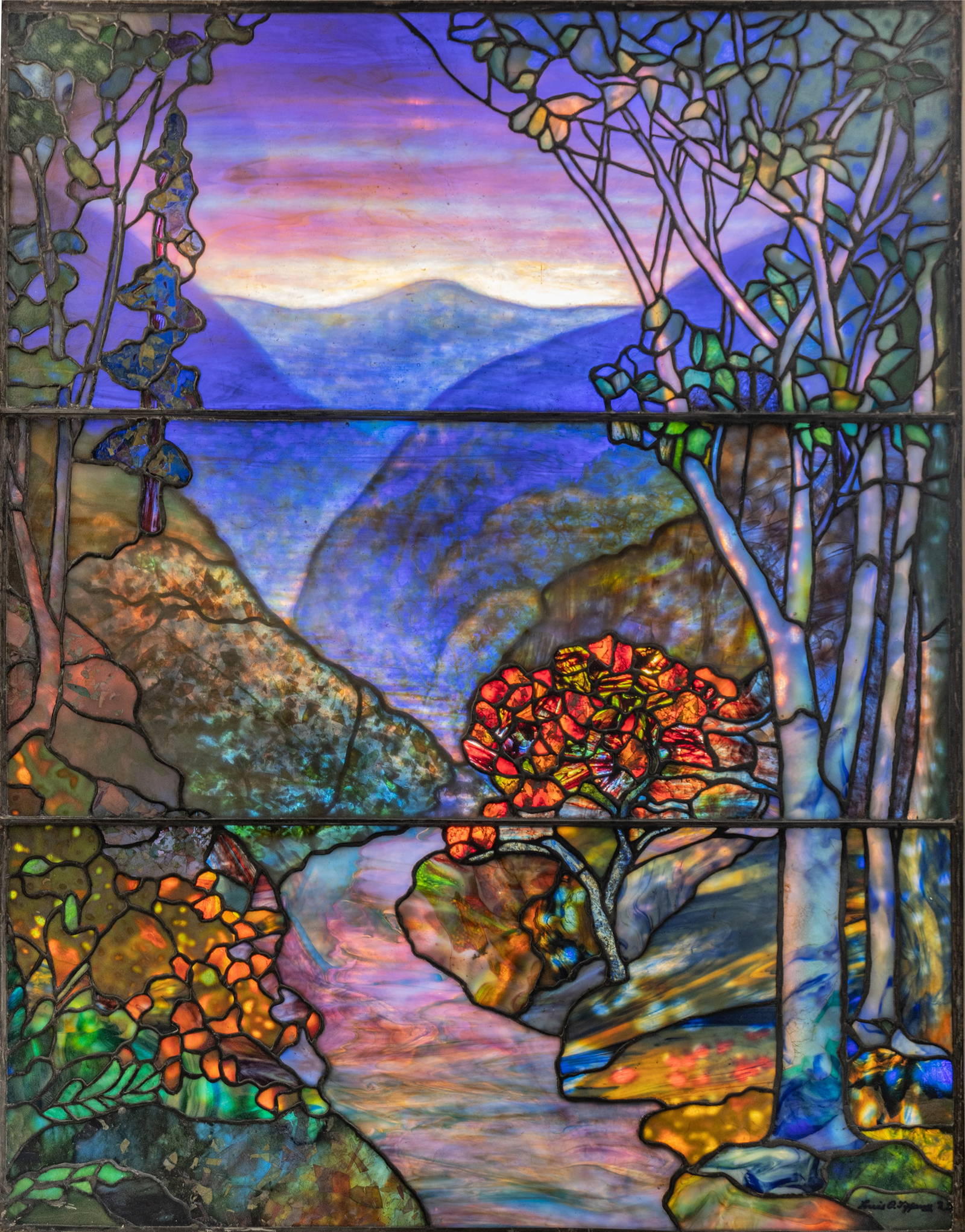 Tiffany Studios (american, 1878-1938) Art Glass Scenic Window, Ca. 1923 ...