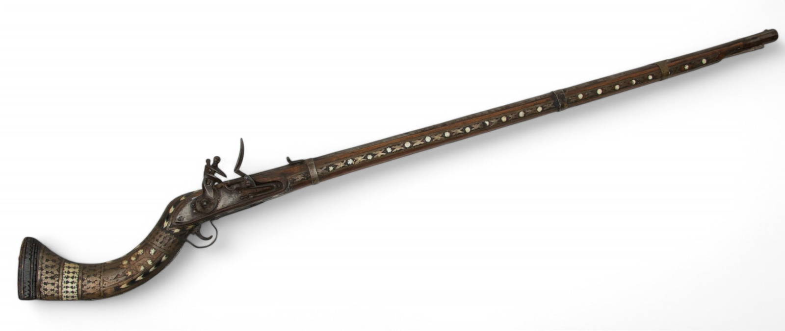 Afghan Brass Clad And Bone Inlaid Flint Lock Jezail Rifle, Early To Mid ...