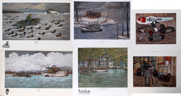 Bill Rose Prints, 3 With Ducks, 3 With Boats,