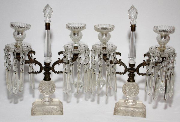 WATERFORD CRYSTAL TWO-LIGHT CANDELABRA, ANTIQUE, PAIR,