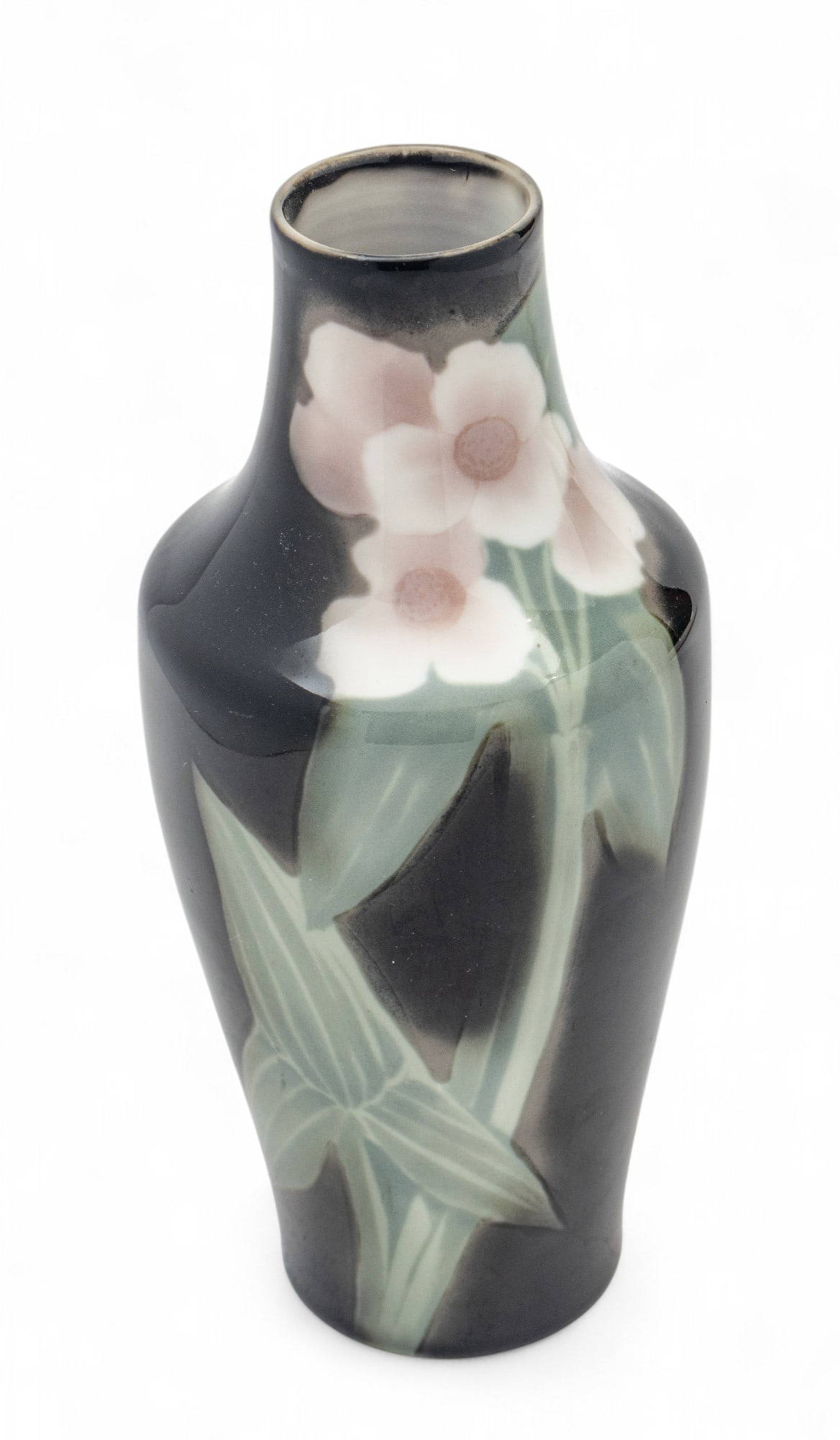 Algot Erickson For Rostrand Porcelain Vase, Black Ground H 7.5" Dia. 3. ...