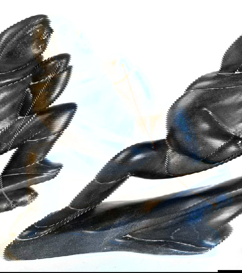 Inuit Carved Stone Sculpture 'eskimo Riding A Seal' H 16" W 5" L 16.5 ...