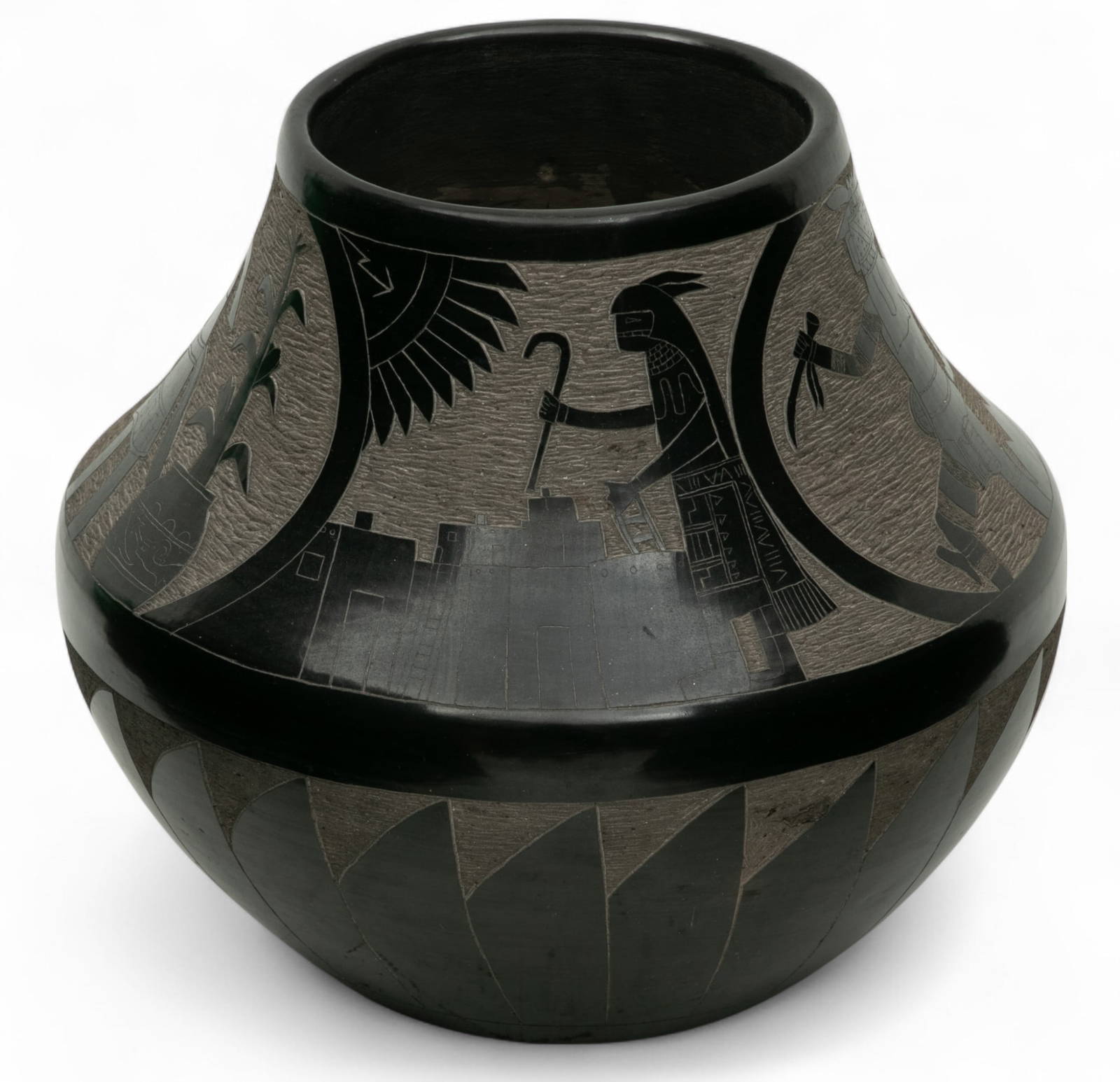 Tom Tapia (san Juan Pueblo, 1946-15) Black Ware Pottery Vase H 7.5" Dia ...