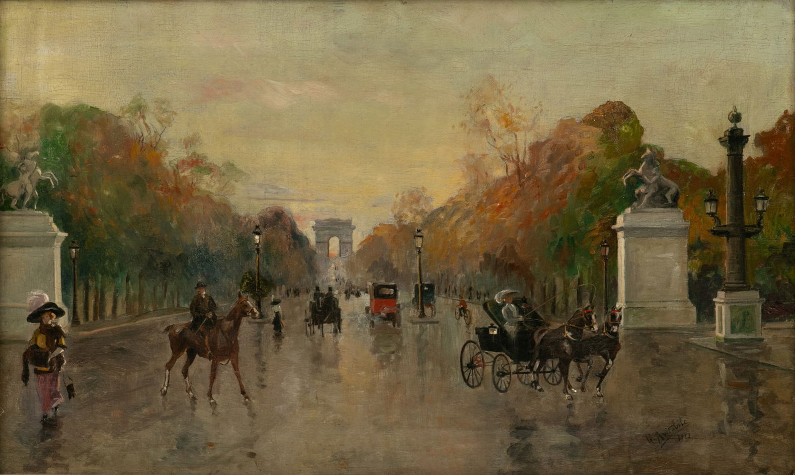 Gennaro Avitabile (italian, B. 1864) Oil On Canvas, 1912, 'avenue Des ...