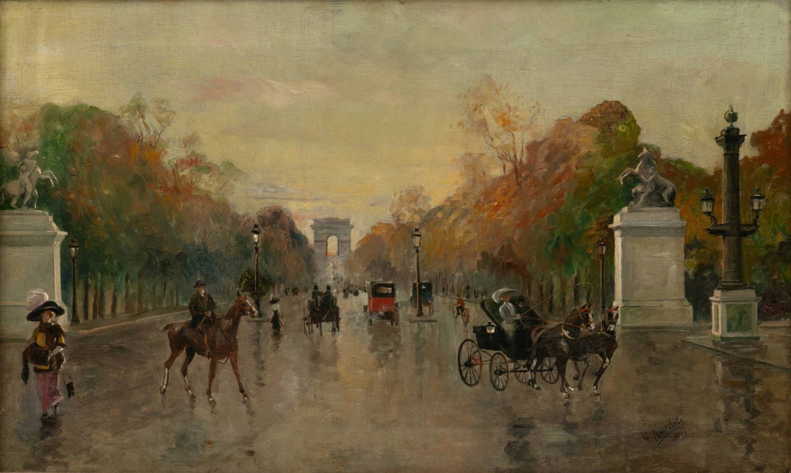 Gennaro Avitabile (italian, B. 1864) Oil On Canvas, 1912, 'avenue Des ...