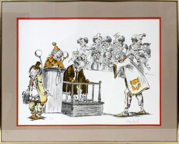 WAYNE HOWELL, CLOWN COURTROOM LITHOGRAPH