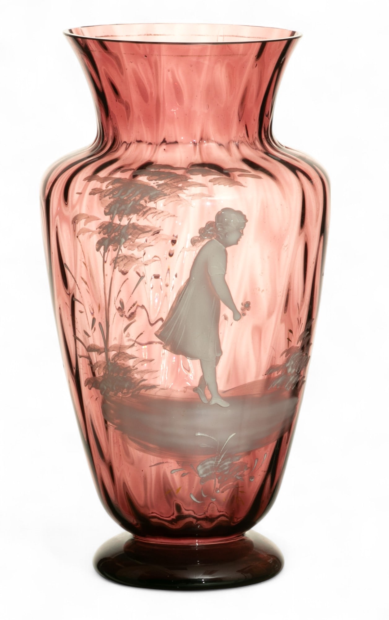 Mary Gregory , 1856-1908 Hand Blown Lavender Glass And Enamel, Vase ...