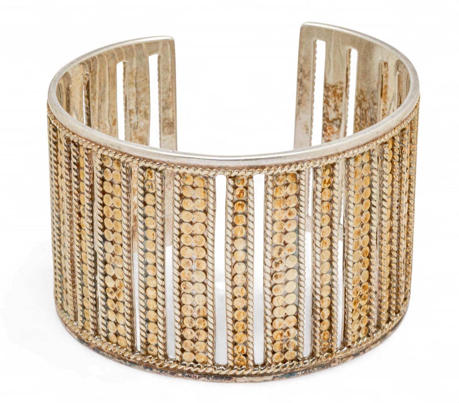 Anna Beck 925 Sterling & Gold Plate Cuff Bracelet W 2.2" 63 G Auction