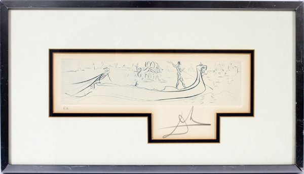 Salvador Dali Etching Visions Of Venice Gondola