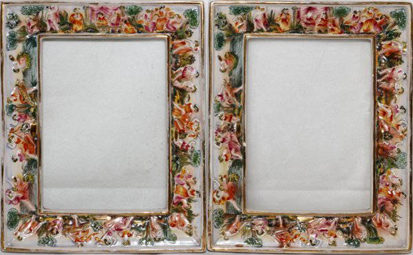 Capodimonte Porcelain Picture Frames, H 10 1/2"
