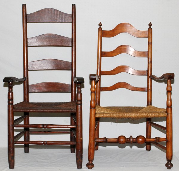 Vintage Ladder Back Arm Chairs, Two