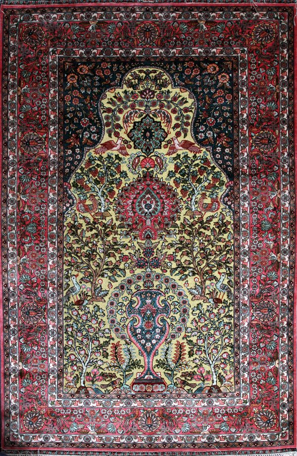 KASHAN SILK & GOLD THREAD PRAYER RUG