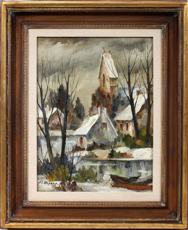 ANDRE RAYMOND BESSE OIL, FRENCH VILLAGE SCENE