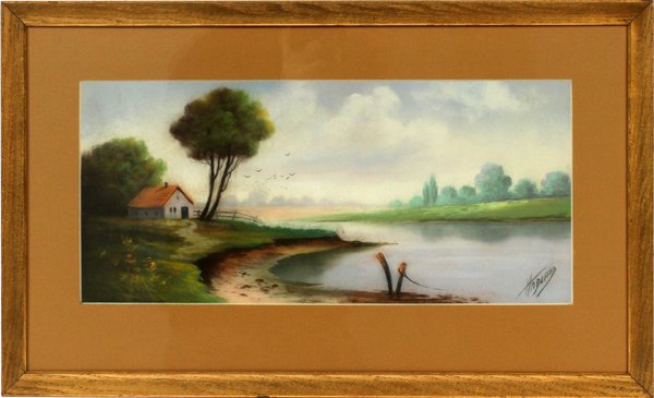 GEORGE HADLAND PASTEL ON PAPER, SUMMER LANDSCAPE