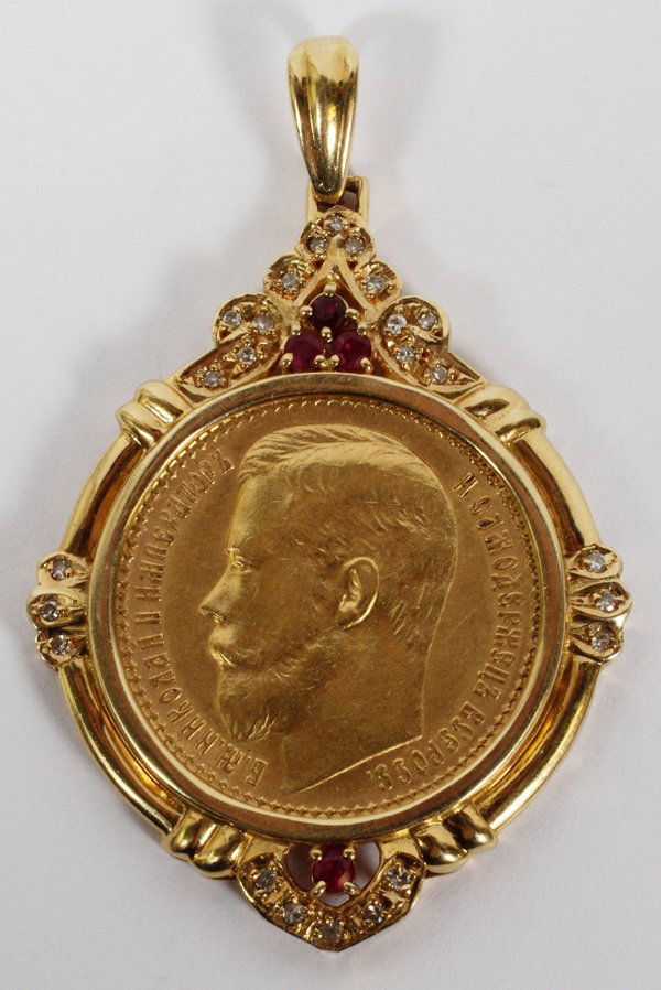 15 RUBLE RUSSIAN EMPIRE GOLD COIN PENDANT 1897