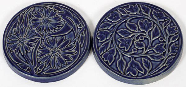 Pewabic Pottery Tiles Pair Dia.